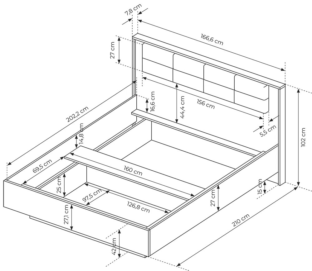 MILTON l | dvoulůžko 160x200 | + LED + rošt + KVALITNÍ MATRACE + noční stolky | kaštan/antracit