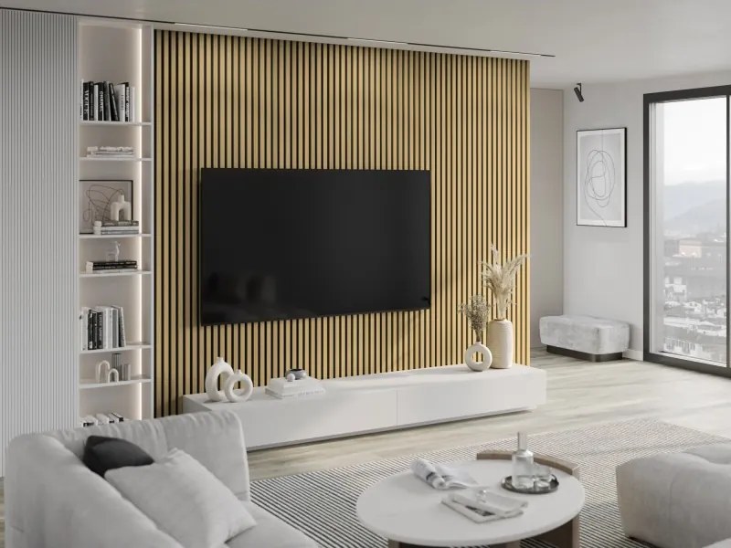 Mexen Lam-F, akustické stěnové lamely 275 × 30 cm, plstěný podklad 8 mm, technická dýha, bambus přírodní, S105-275307-3015-011