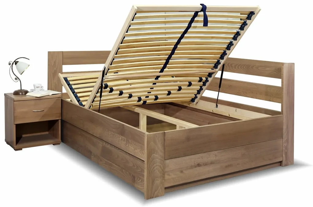 Rohová postel dvoulůžko s úložným prostorem Valentin, masiv buk, levá ...