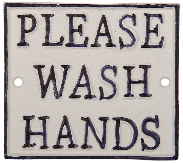 Nástěnná litinová cedule Wash hands – 11x1x10 cm