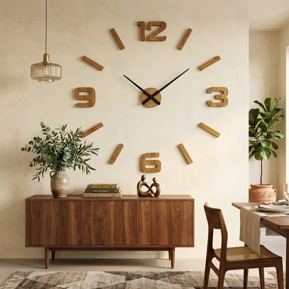 Flexistyle z540g - dubové nalepovací hodiny s průměrem 100-130 cm