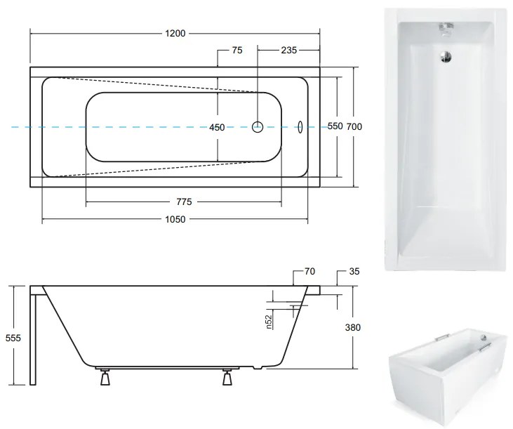 Besco Modern akrylátová vana Délka vany: 150cm