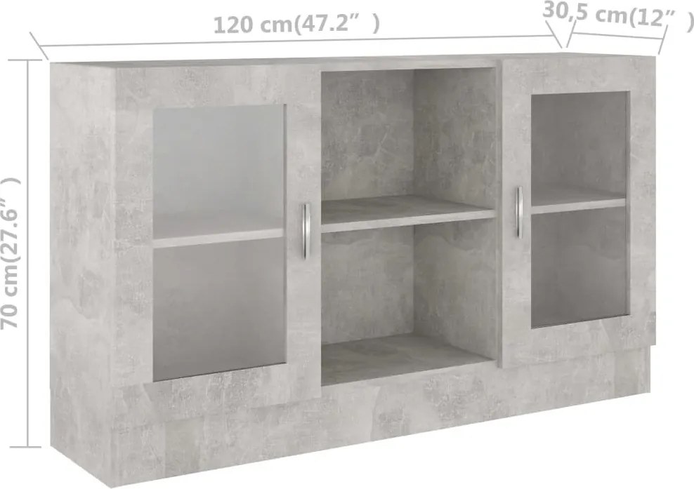 vidaXL Prosklená skříň 120 x 30,5 x 70 cm kompozit [815628] Barva: Staré dřevo