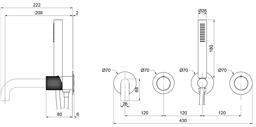 Sapho Sapho, ULTRATAP podomítková vanová baterie kompletní, černá mat/chrom, UT093TBC