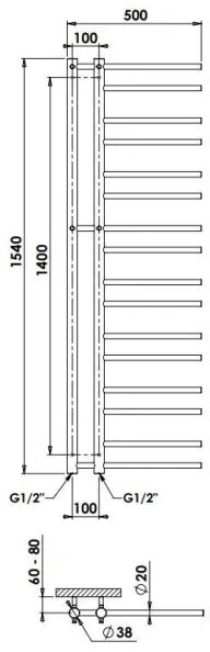 P.M.H. T2B-L - Koupelnový žebříkový radiátor THEIA 352W 154 cm levá/černá