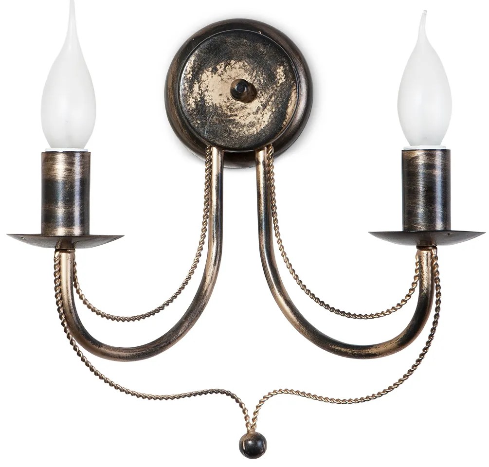 Light for home - Nástěnné světlo 30102 "DANIEL", 2x40W, E14, černá, zlatá, patina