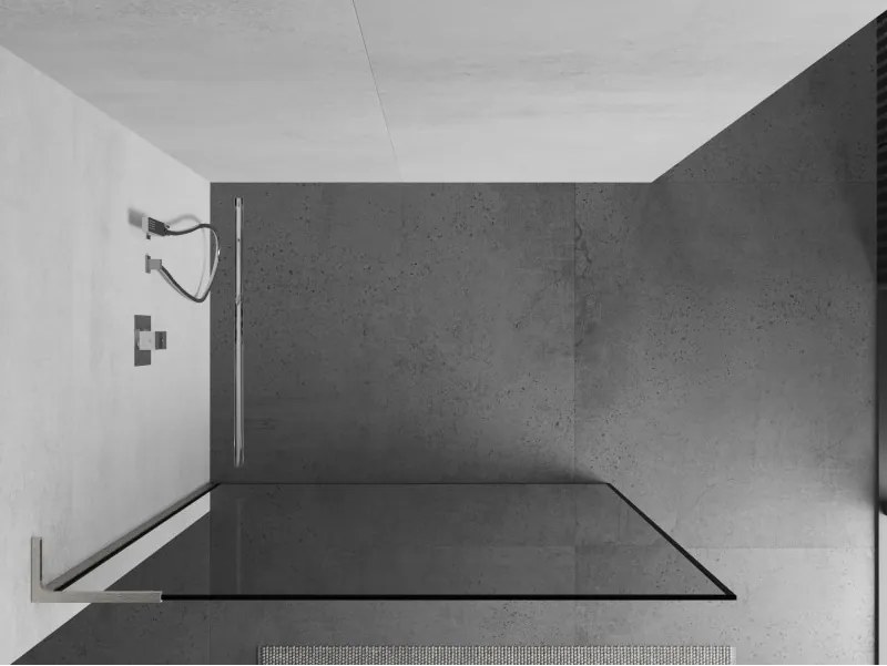 Mexen Kioto L, sprchová zástěna Walk-In 120 x 200 cm, 8mm čiré sklo černý vzor, broušená ocel profil, 800-120-103-97-70
