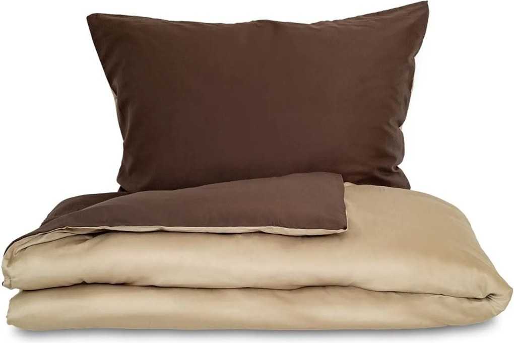 Saténové povlečení LUXURY COLLECTION tmavě hnědé/béžové - 1x 140/200, 1x 70/90cm