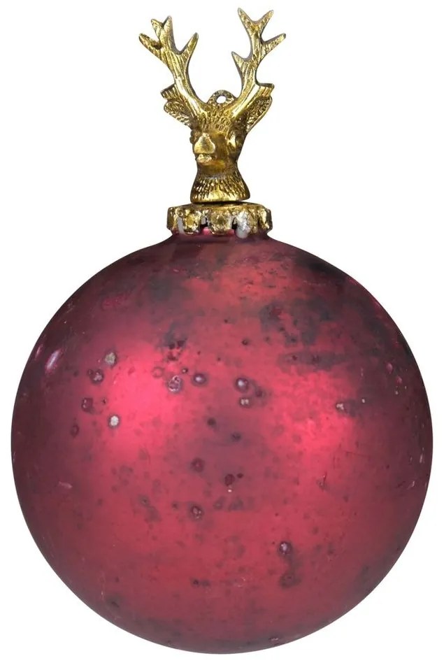 Červená antik skleněná vánoční koule s jelenem Deer - Ø12* 19 cm