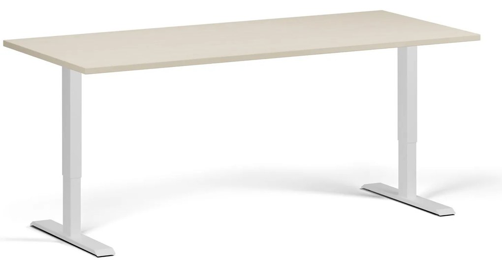Výškově nastavitelný stůl, 180x80 cm, 1 motor, bílá podnož, bříza