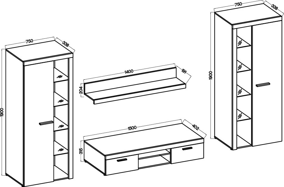 FALCO Obývací stěna Rizo XL Odstín: Bílá