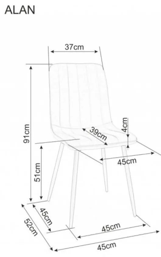 Béžová sametová jídelní židle ALAN s černými nohami