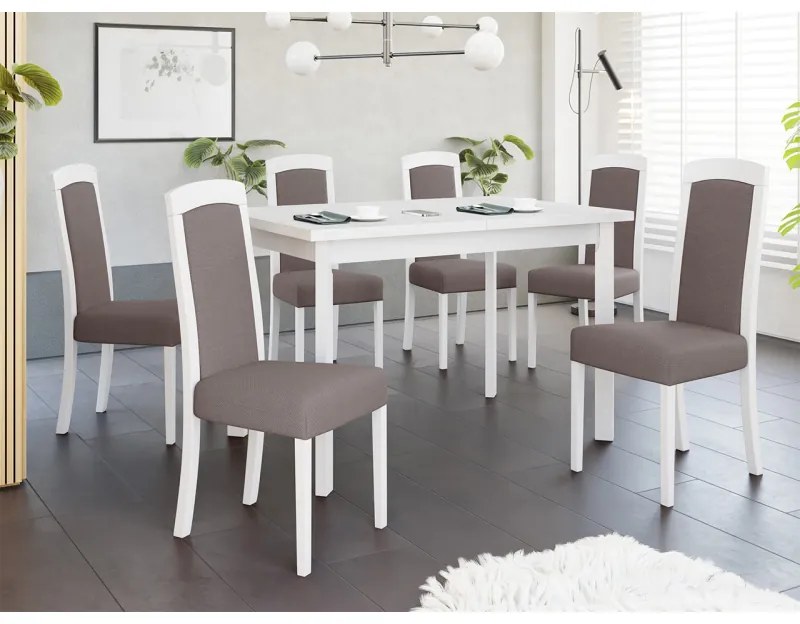 Rozkládací stůl se 6 židlemi - AL26, Barva dřeva: bílá-L, Potah: Kronos 7