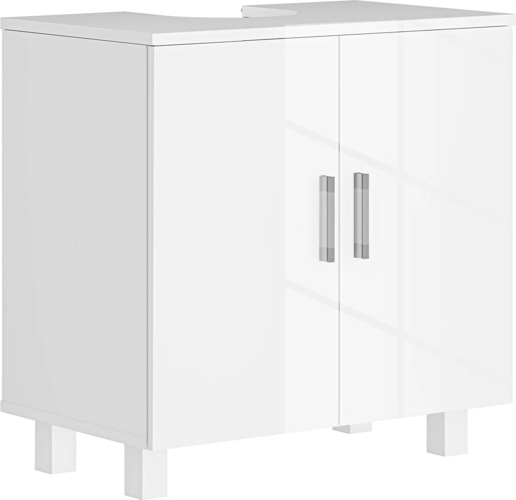 HOMCOM Skříňka pod umyvadlo s podstavcem, koupelnová skříňka se 2 dvířky, 2 policemi a protiskluzovým systémem, 60x35x60 cm, bílá | Aosom