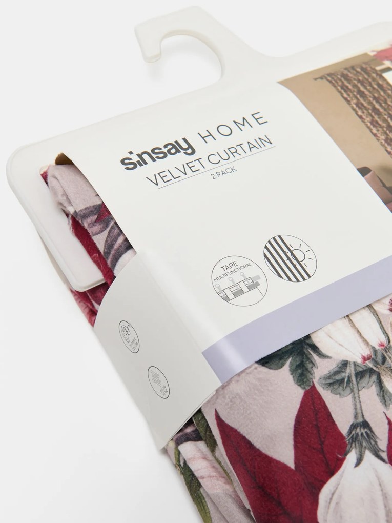 Sinsay - Částečně zatemňovací sametové závěsy na řasicí pásce s květinovým motivem 2 pack - vícebarevná