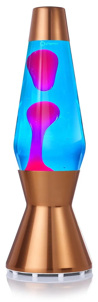 Mathmos Astro Copper, originální lávová lampa, měděná s modrou tekutinou a růžovou lávou, výška 43cm