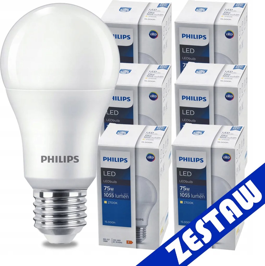 SADA 6 KS LED žárovek PHILIPS E27 10W 1055lm - teplá bílá