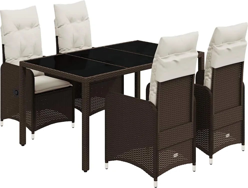 5dílný zahradní bistro set s poduškami hnědý polyratan 3277066