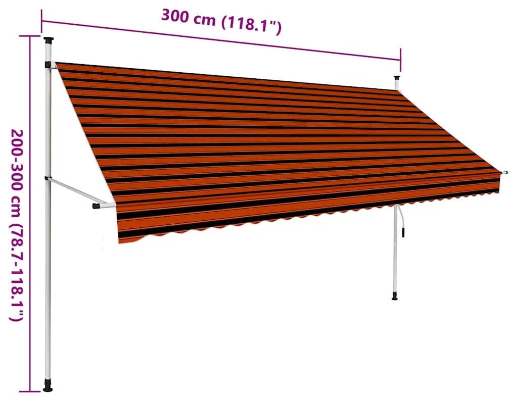 vidaXL Marketos Ručně zatahovací markýza 300 cm oranžovo-hnědá