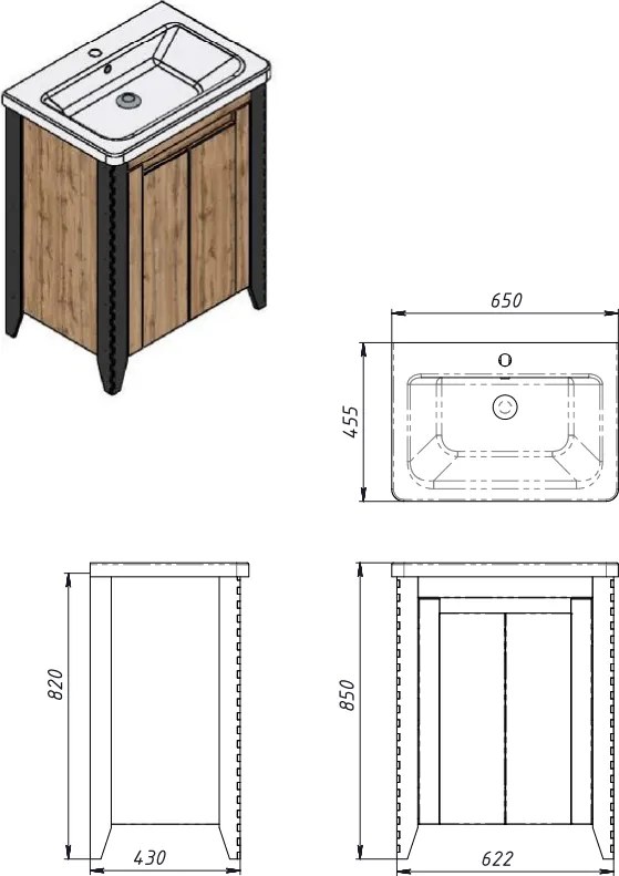 Lavedo Queen 65 Wotan Oak koupelnová skříňka s umyvadlem