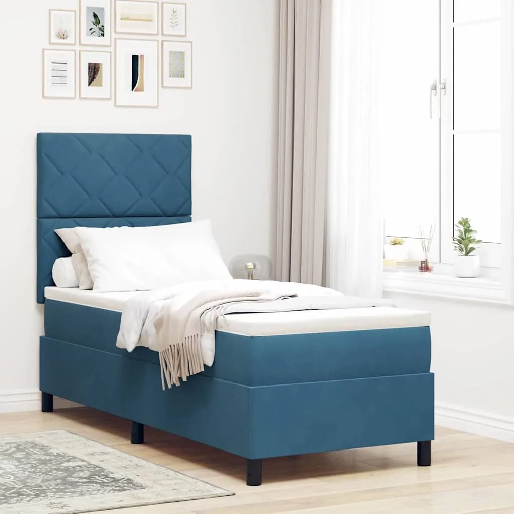 Postel s boxspringem s čelo Tmavě modrá 80 x 200 cm samet 3339864