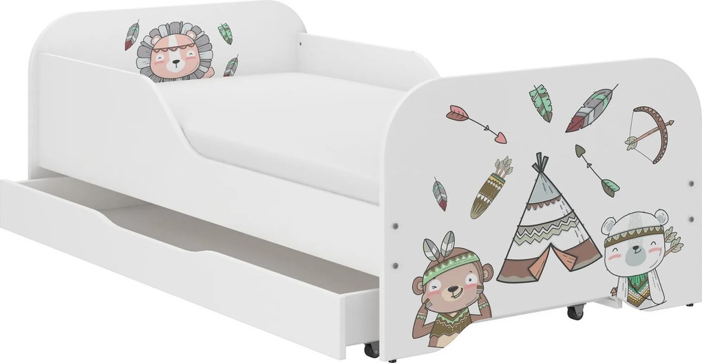 Wooden Toys Dětská postel MIKI  140x70  INDIÁNSKÁ VESNICE