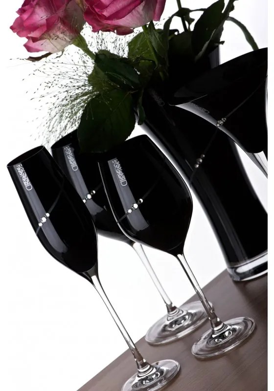 Diamante sklenice na bílé víno Silhouette City Black s krystaly Swarovski 360 ml 2KS
