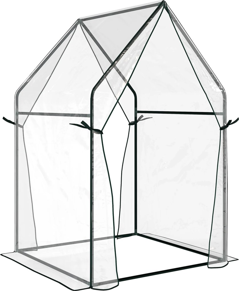 Outsunny fóliový skleník Skleník s dvojitými dveřmi větruodolný rostlinný domek pro zahradu 90 x 90 x 145 cm z průhledného PE |