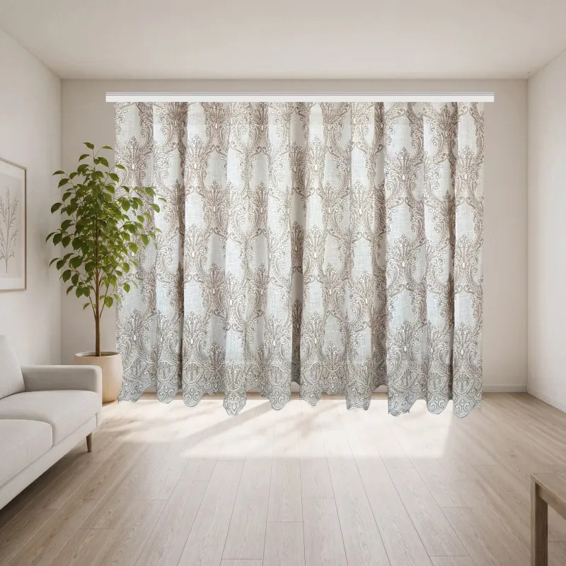 Voálová Luxusní vyšívaná záclona bílá Versailles Beige metráž Ervi 3634-132