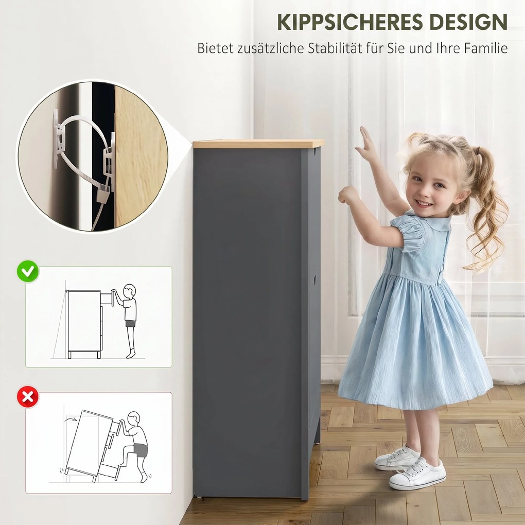HOMCOM Botník se 2 sklápěcími přihrádkami, nastavitelná přepážka pro 8-12 párů bot, 72 x 26 x 80 cm, tmavě šedý