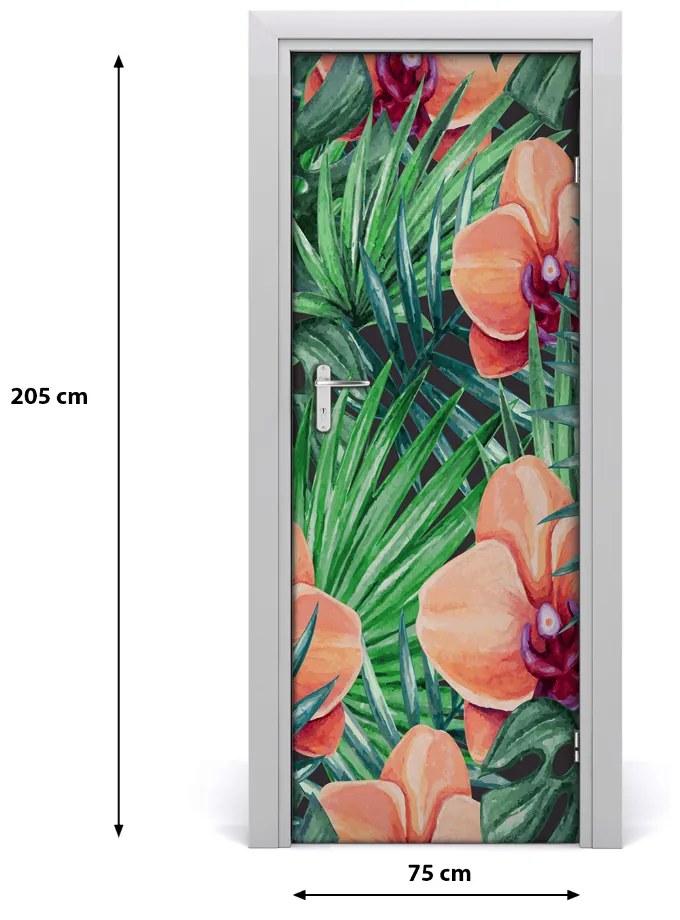 Samolepící fototapeta na dveře Orchidej a palmy 75x205 cm