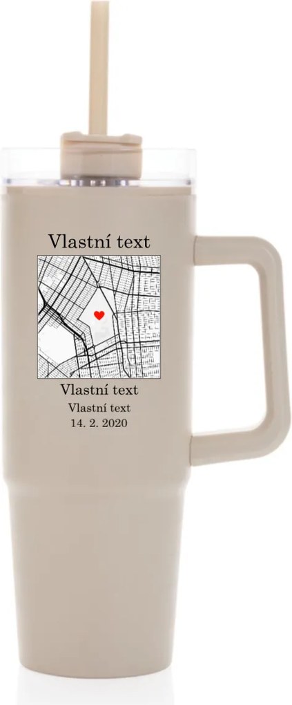 Personalizovaná cestovní termoska s průhledným víčkem s mapou