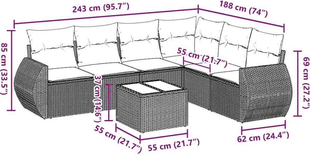 7dílná zahradní sedací souprava a podušky světle šedá polyratan 3253759