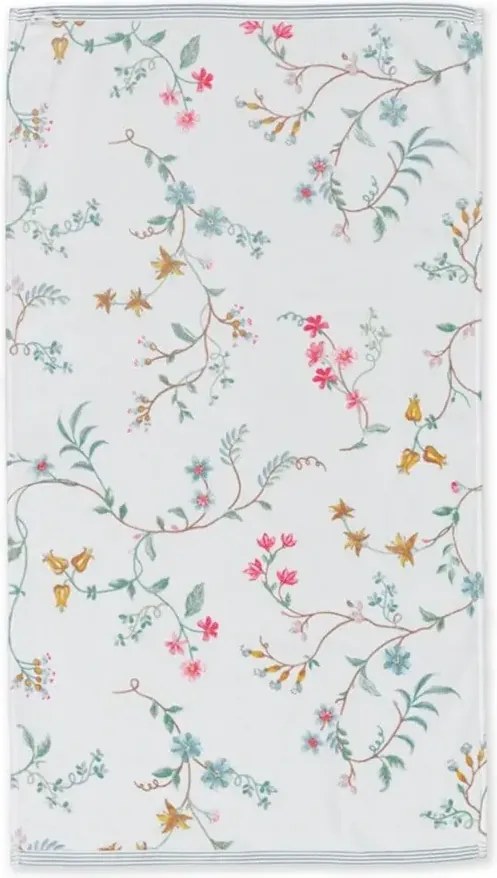 Pip Studio ručníky z bavlněného froté Les Fleurs, bílé (Luxusní ručníky z bavlněného froté v designu Les Fleurs v bílé barvě)