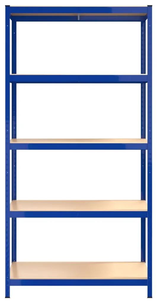 5patrové úložné regály 4 ks modré ocel a kompozitní dřevo,  3154176