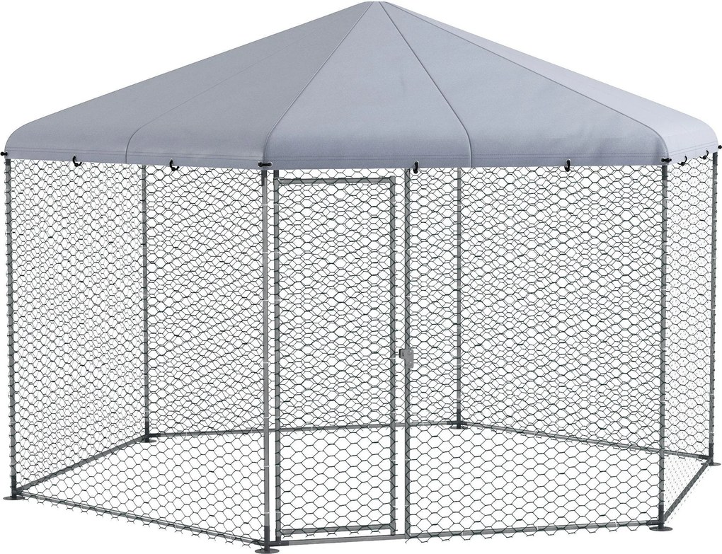 PawHut Voliérový kurník 400 x 346 x 263 cm z oceli, kurník s krytem, dveřmi a výběhem pro 10-15 kuřat, malé zvířata a rostliny | Aosom