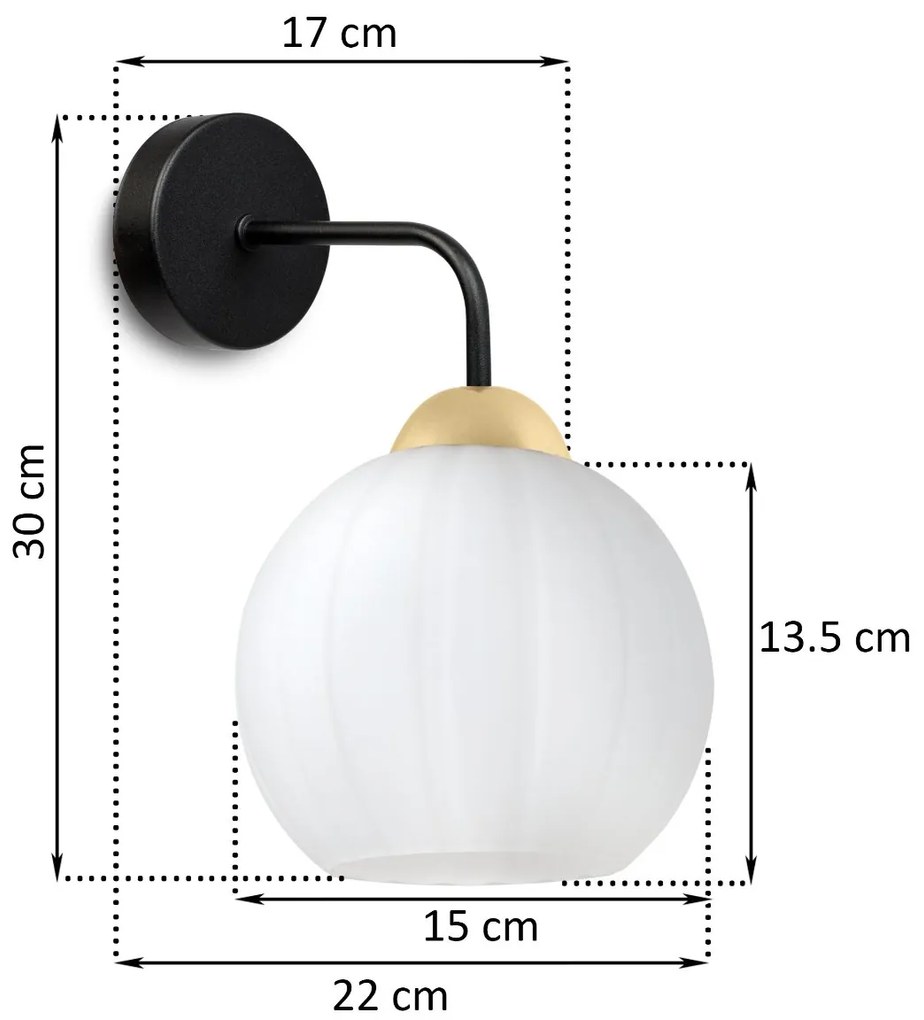 Nástěnné svítidlo Costa, 1x bílé skleněné stínítko, b/g