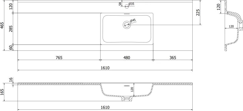 Mexen Rivel, koupelnová skříňka 160 cm s pravým umyvadlem Otis, 2S, 1D, drážkovaná, bílá matná, 91A23-16047-3-BBFFF01-W18P01