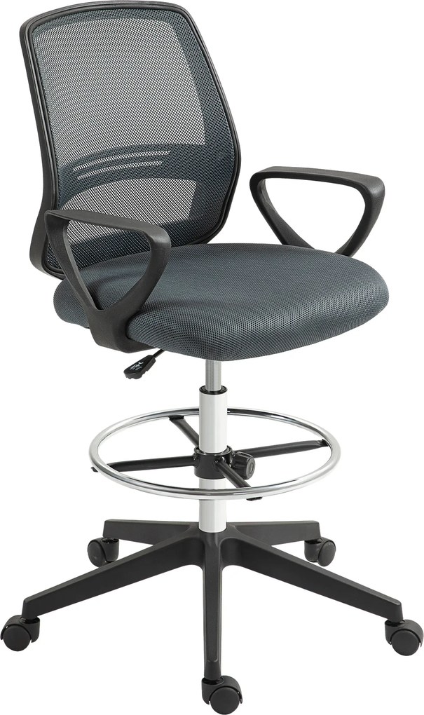 Vinsetto Kancelářská židle ergonomická židle ke stolu s područky a nastavitelným opěrným kroužkem, síťovina šedá
