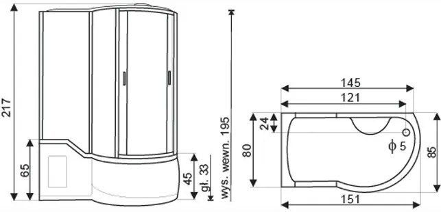 Aplomo Funny 150x85x217 L/P masážní sprchový box s vanou Orientace Pravá