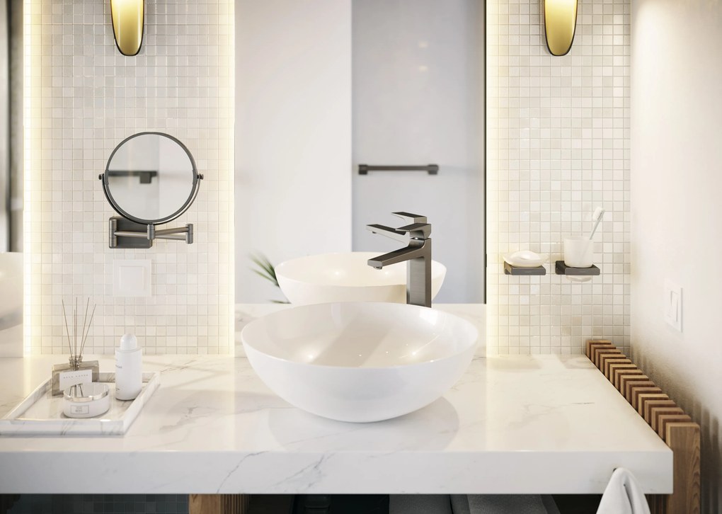 Hansgrohe AddStoris, nádobka na ústní hygienu, kartáčovaný černý chrom, HAN-41749340