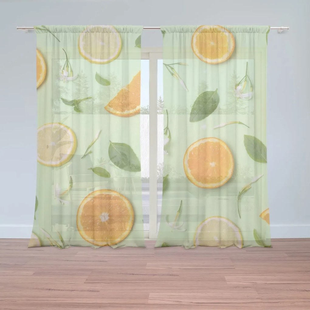 Sablio Záclony Citrus a květ: 2ks 150x250cm