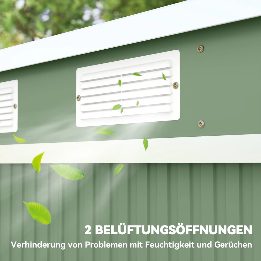 Outsunny Nástrojová Kůlna 2,42 m² - Zahradní Dům s Ventilačním Oknem a Posuvnými Dveřmi, 213 x 130 x 159/172 cm, Kůlna z Pozinkované Oceli, Voděodoln…