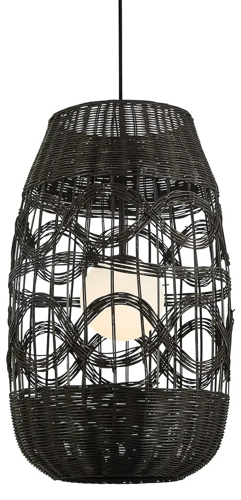 Závěsné svítidlo Arona, 1x černé ratanové stínítko, (fi 40cm), b
