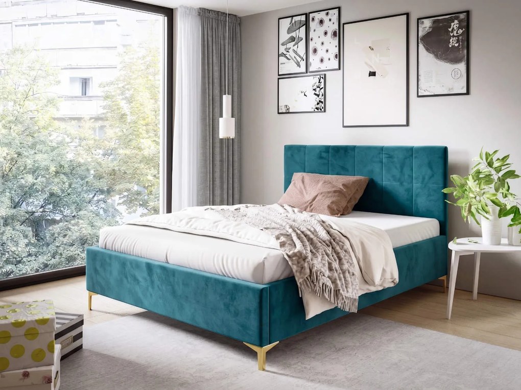 Eka Čalouněná postel SMART+ 160x200 cm Barva látky Trinity: Šedá (Trinity 2314), Úložný prostor: Bez úložného prostoru, Barva nožek postele: Stříbrná