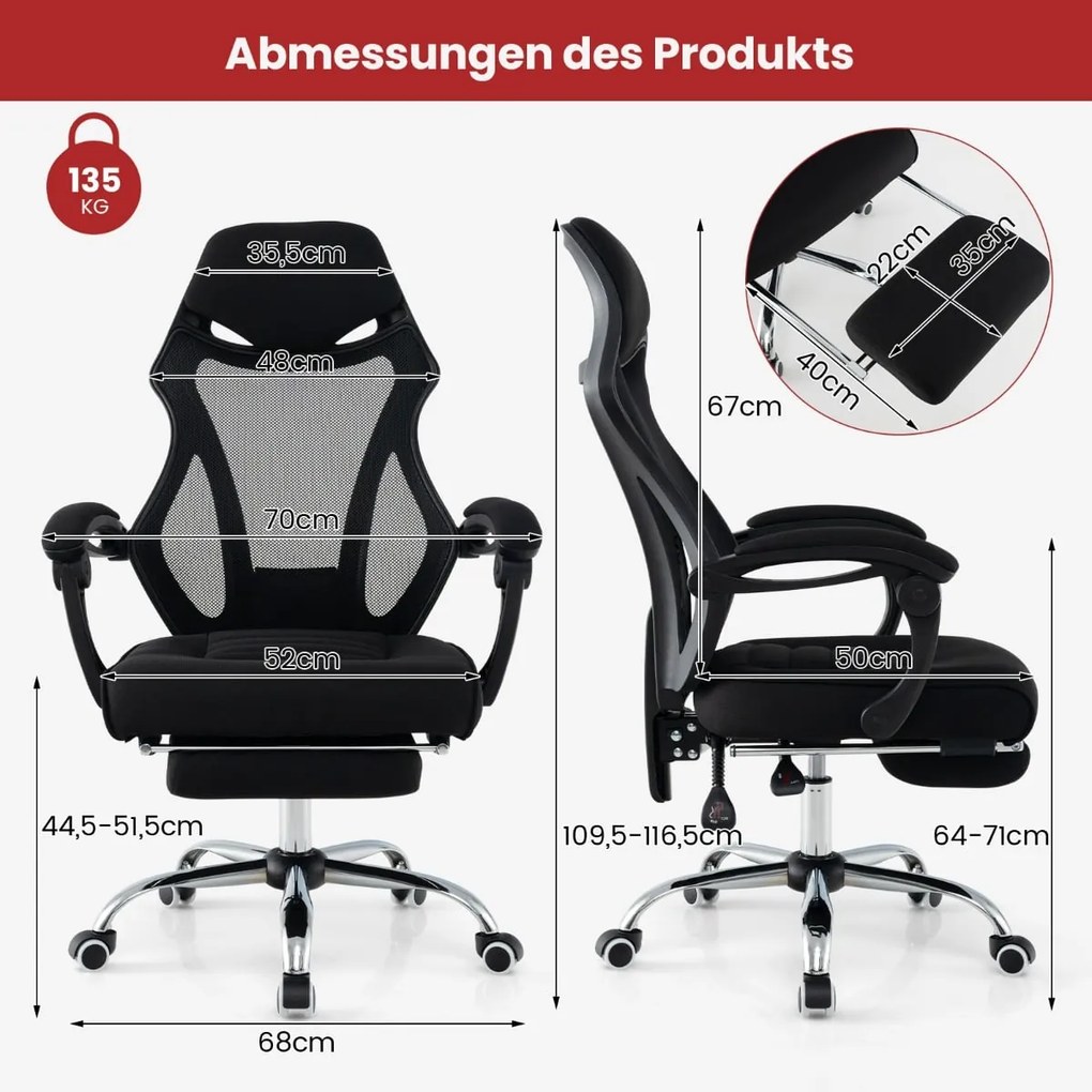 Costway Ergonomická kancelářská židle ze síťoviny s opěrkou nohou a výškově