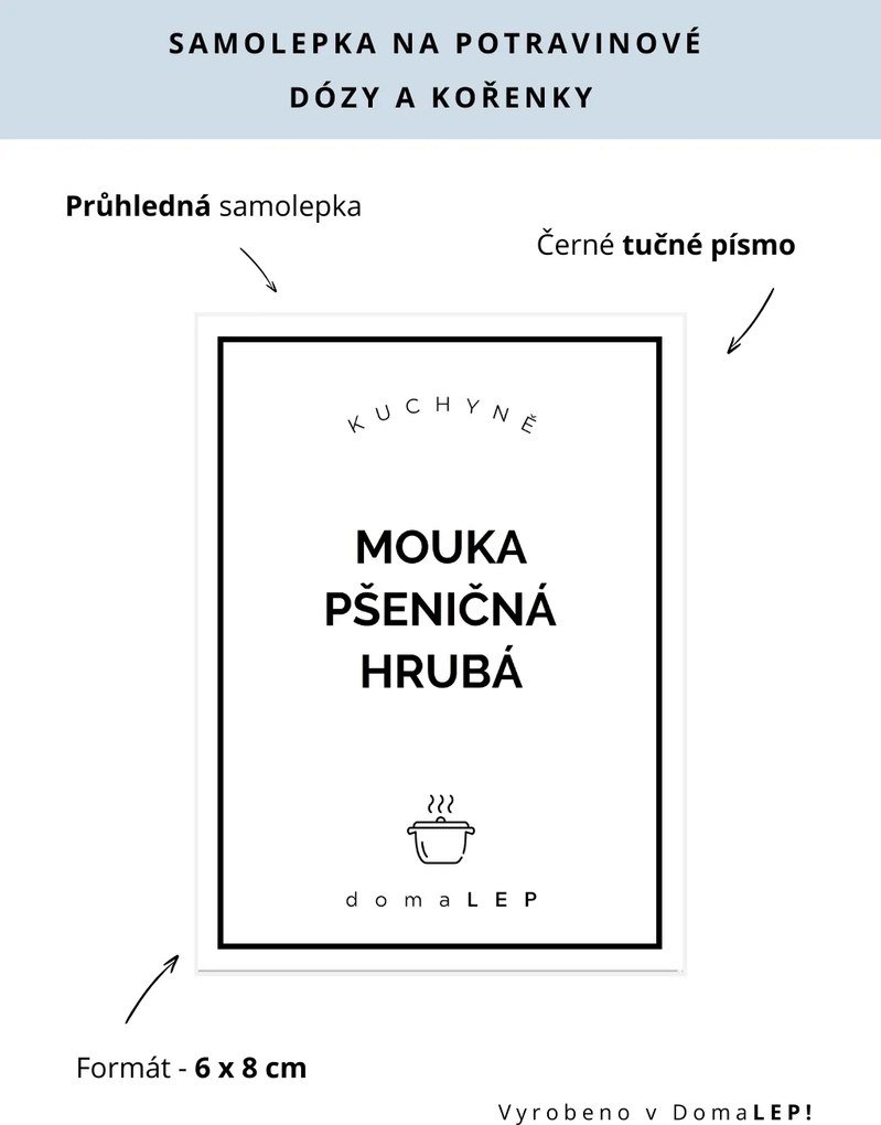 MOUKA PŠENIČNÁ HRUBÁ - omyvatelná samolepka na dózu, výběr rozměrů Ø 5 cm / 5 x 5 cm / 6 x 8 cm | DomaLEP
