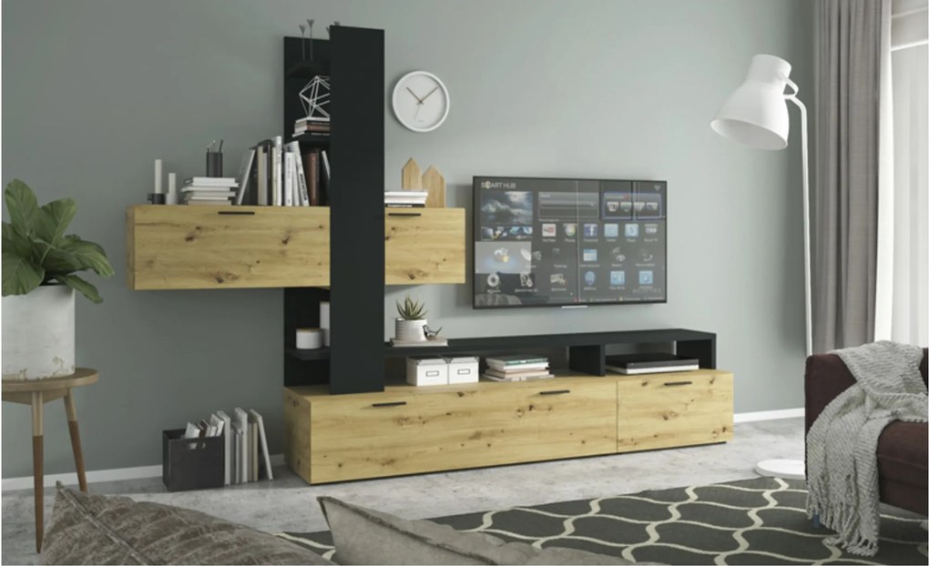 Sconto Obývací stěna EASY dub artisan/šedá