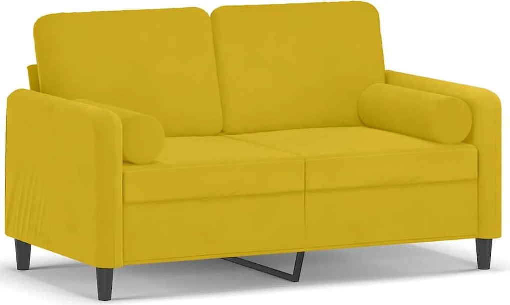 2místná pohovka s polštáři žlutá 120 cm samet 3200877
