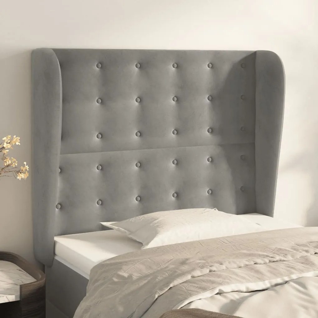 Čelo postele typu ušák světle šedé 93 x 23 x 118/128 cm samet 3118426